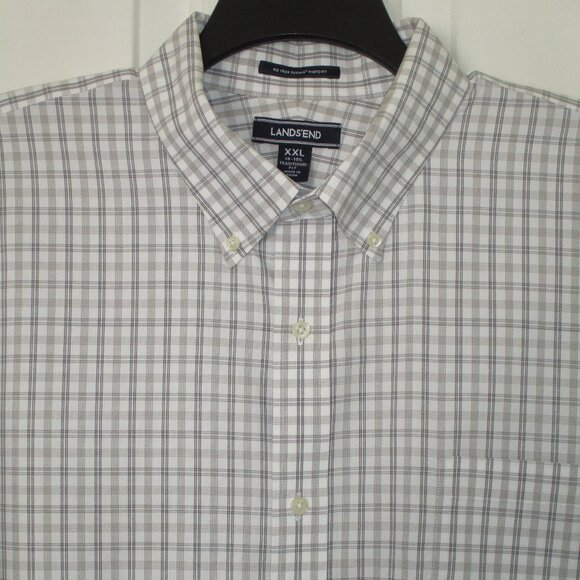 Lands' End | Shirts | Lands End Mens Ls White Gray Cotton Button Down ...